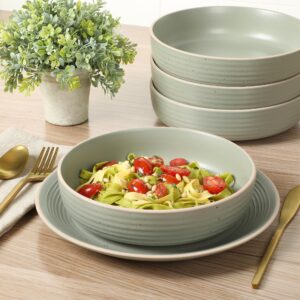 Gibson Home Dinah Double Bowl Stoneware Embossed Speckled Dinnerware Set - Sage Green, Service for Four (16pcs)