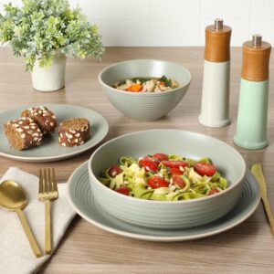 Gibson Home Dinah Double Bowl Stoneware Embossed Speckled Dinnerware Set - Sage Green, Service for Four (16pcs)