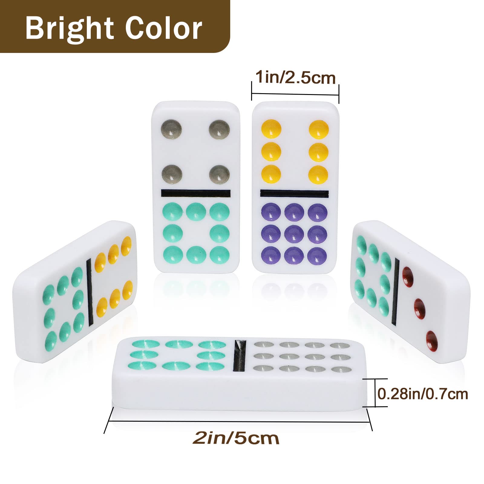 Mexican Train Dominoes Set with 8 Wooden Trays/Racks, Double 12 Dominos Travel Set with 8 Domino Tiles Holders, 91 Tiles Double 12 Colored Dominoes Game Set with Portable Case for Families Kids