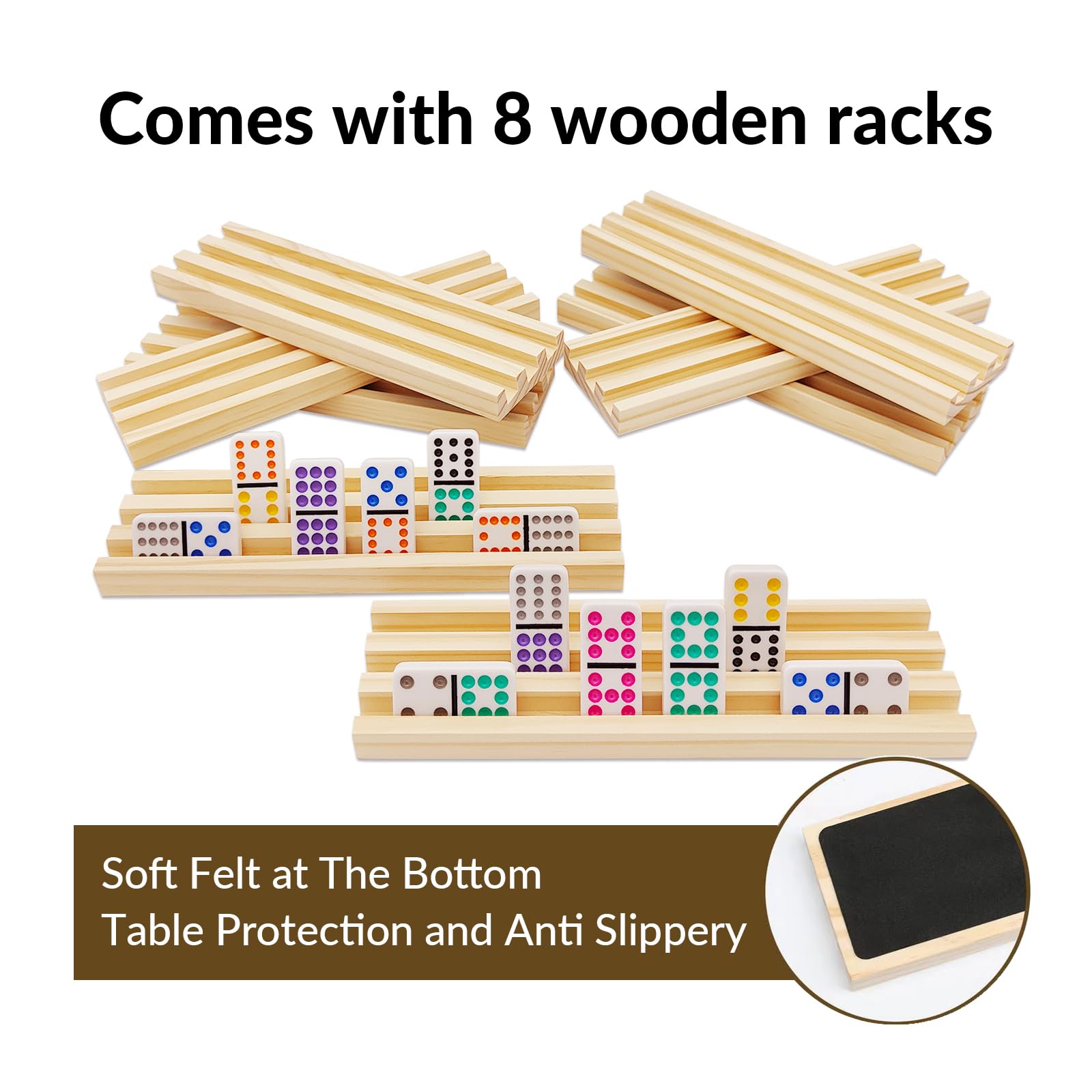 Mexican Train Dominoes Set with 8 Wooden Trays/Racks, Double 12 Dominos Travel Set with 8 Domino Tiles Holders, 91 Tiles Double 12 Colored Dominoes Game Set with Portable Case for Families Kids