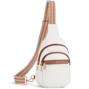 bostanten small sling bag for women leather crossbody bags fanny pack chest bag for travel, beige