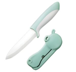 desiar ceramic paring knife 4 inch super sharp ceramic fruit knife, hippo shaped kitchen knife with safety jacket (green)