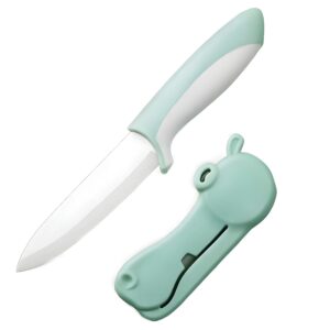 DESIAR Ceramic paring knife 4 inch super sharp ceramic fruit knife, hippo shaped kitchen knife with safety jacket (Green)