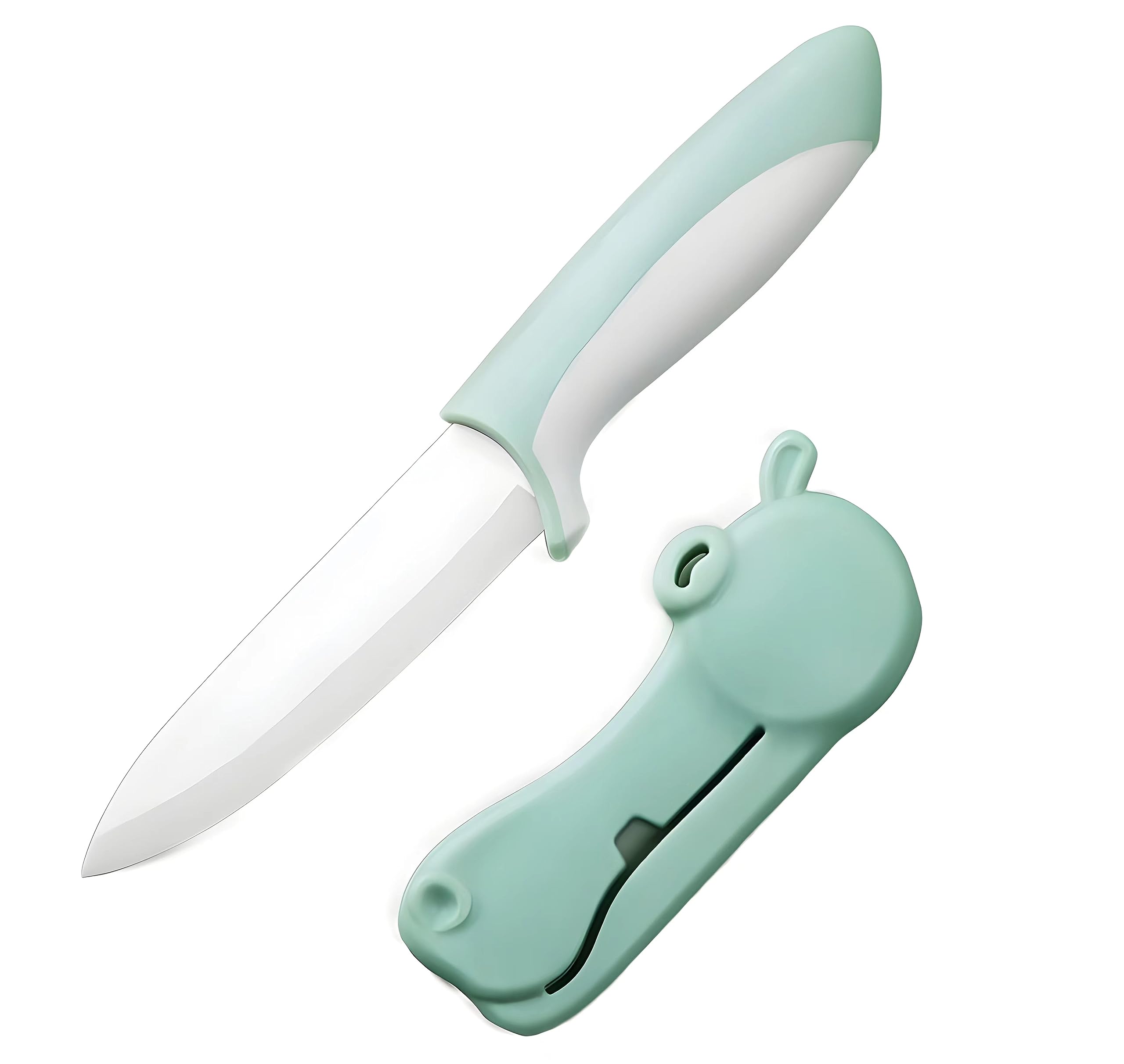 DESIAR Ceramic paring knife 4 inch super sharp ceramic fruit knife, hippo shaped kitchen knife with safety jacket (Green)