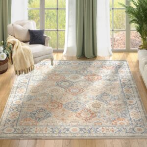 fashionwu boho rug 8x10 area rugs for living room vintage rug turkish grey rug non-shedding large carpet medallion floral rug for bedroom living room 8x10 floor mat accent rug large mat, multi