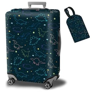 luggage cover suitcase protector plus 1 luggage tag, dinosaurs space travel suitcase cover suitable for 22-24 inch luggage (m) with concealed zipper washable elastic cloth dustproof anti-scratch