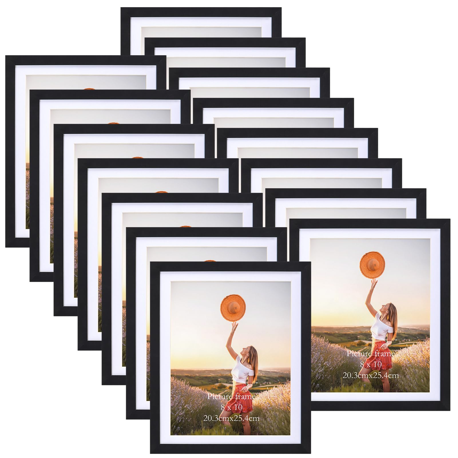 Lyeasw 8x10 Picture Frame Black Set of 15, Display Pictures 8x10 with Mat or 9x11 without Mat, Multi Photo Frames for Wall or Tabletop