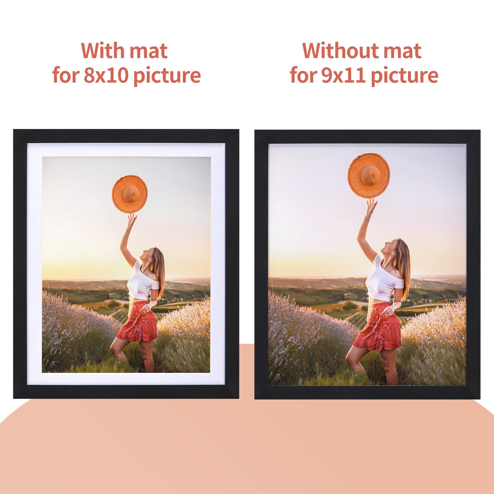 Lyeasw 8x10 Picture Frame Black Set of 15, Display Pictures 8x10 with Mat or 9x11 without Mat, Multi Photo Frames for Wall or Tabletop