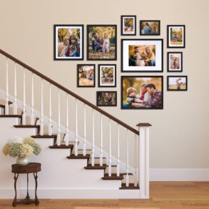 Lyeasw 8x10 Picture Frame Black Set of 15, Display Pictures 8x10 with Mat or 9x11 without Mat, Multi Photo Frames for Wall or Tabletop