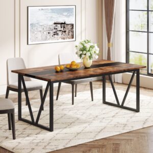 tribesigns way to origin dining table for 6-8 people, 70.8-inch rectangular wood kitchen table with strong metal frame, industrial large dining room table for kitchen, living room (rustic brown)