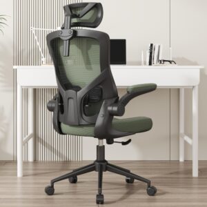 𝑯𝑶𝑴𝑬 𝑶𝑭𝑭𝑰𝑪𝑬 𝑪𝑯𝑨𝑰𝑹, ergonomic mesh desk chair, high back computer chair- adjustable headrest with flip-up arms, lumbar support, swivel executive task chair (hunter green, modern)