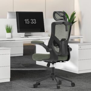 𝑯𝑶𝑴𝑬 𝑶𝑭𝑭𝑰𝑪𝑬 𝑪𝑯𝑨𝑰𝑹, Ergonomic Mesh Desk Chair, High Back Computer Chair- Adjustable Headrest with Flip-Up Arms, Lumbar Support, Swivel Executive Task Chair (Hunter Green, Modern)