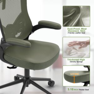 𝑯𝑶𝑴𝑬 𝑶𝑭𝑭𝑰𝑪𝑬 𝑪𝑯𝑨𝑰𝑹, Ergonomic Mesh Desk Chair, High Back Computer Chair- Adjustable Headrest with Flip-Up Arms, Lumbar Support, Swivel Executive Task Chair (Hunter Green, Modern)