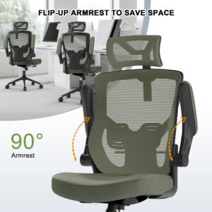 𝑯𝑶𝑴𝑬 𝑶𝑭𝑭𝑰𝑪𝑬 𝑪𝑯𝑨𝑰𝑹, Ergonomic Mesh Desk Chair, High Back Computer Chair- Adjustable Headrest with Flip-Up Arms, Lumbar Support, Swivel Executive Task Chair (Hunter Green, Modern)