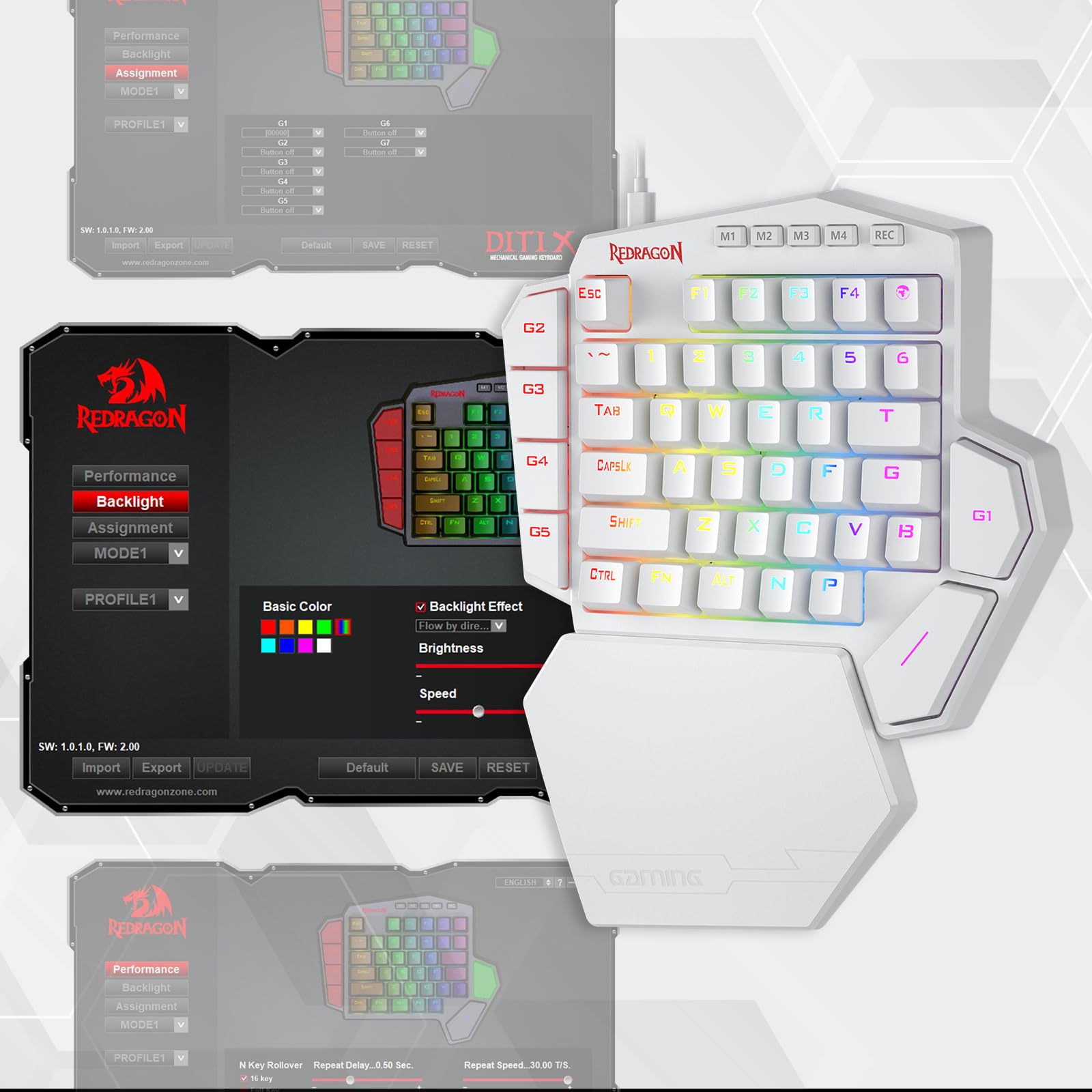 Redragon K585 DITI One-Handed RGB Mechanical Gaming Keyboard, 42 Keys Type-C Professional Gaming Keypad w/Upgraded Hot-Swappable Socket, 7 Onboard Macro Keys & Detachable Wrist Rest