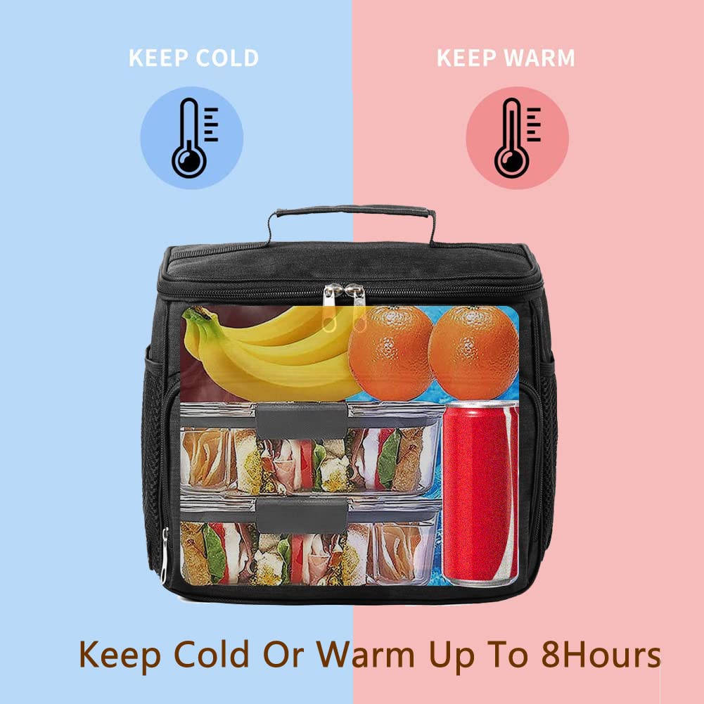 Adult Lunch Boxes For Men Heavy Duty Insulated Freezable Lunch Bags For Women Work Large Hard Lunch Pail As Thermal Thermos Tote Cooler (Dark Black, Medium)