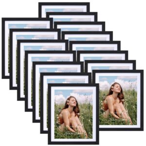 eympeu 8x10 picture frames with mat black wood set of 15, display 8 by 10 photos with mat or 9x11 photos without mat, multi matted frames bulk for wall, table top