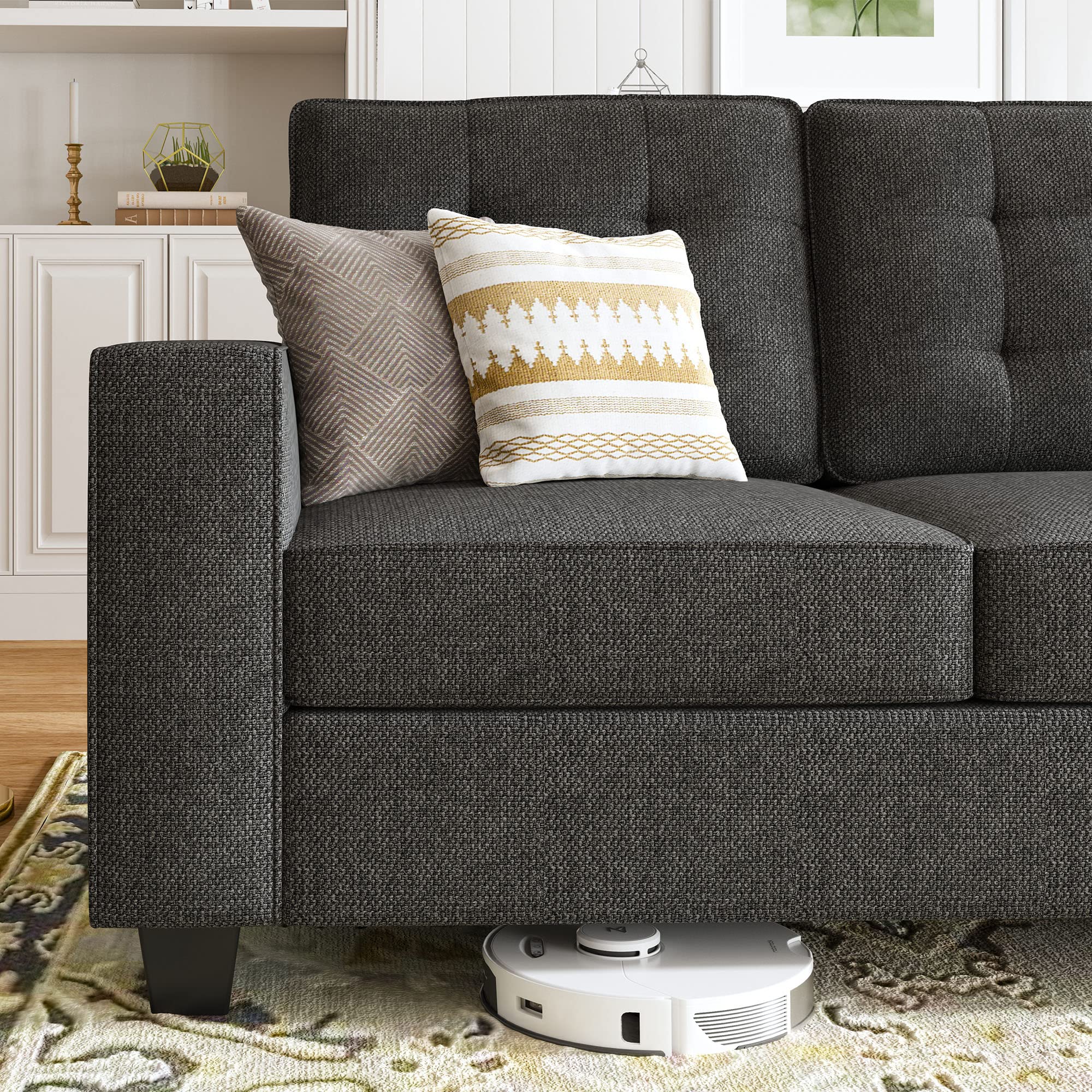 HONBAY Convertible Sectional Sofa L Shaped Couch with Storage Ottoman 4 Seat Sectional Sofa with Reversible Chaise, Dark Grey