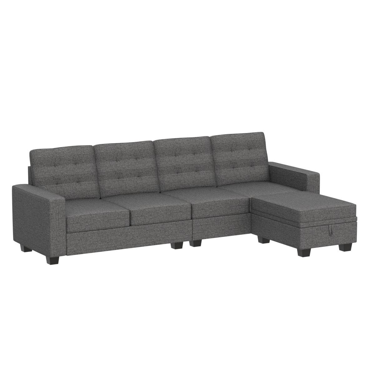 HONBAY Convertible Sectional Sofa L Shaped Couch with Storage Ottoman 4 Seat Sectional Sofa with Reversible Chaise, Dark Grey