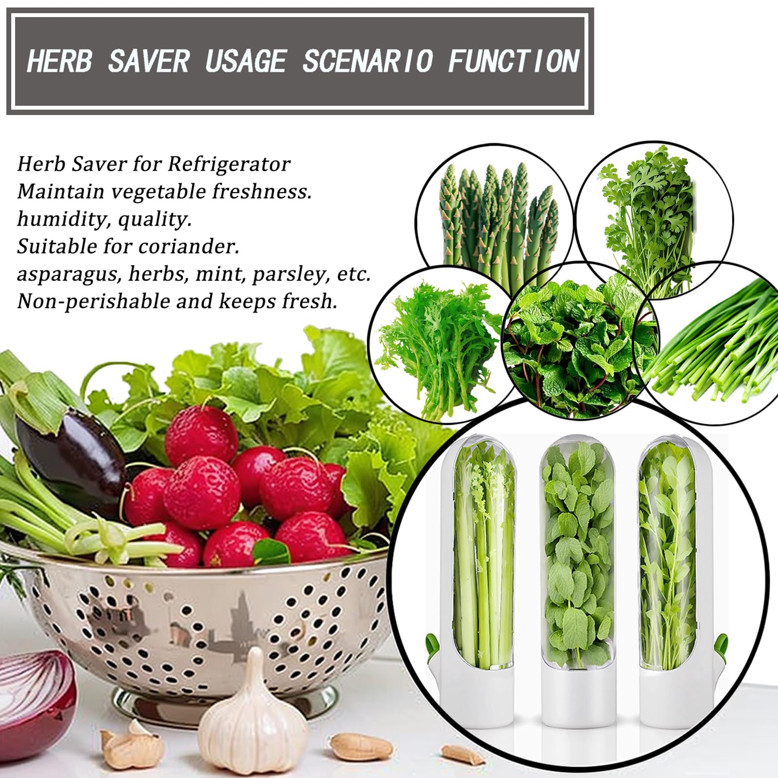 Herb Saver, Herb Keeper for Refrigerator, Cilantro Containers for Refrigerator, Herb Saver Pod, Fresh Herb Keeper for Cilantro, Parsley, Asparagus, Keeps Vegetables for 2-3 Weeks (3PCS Herb Saver)