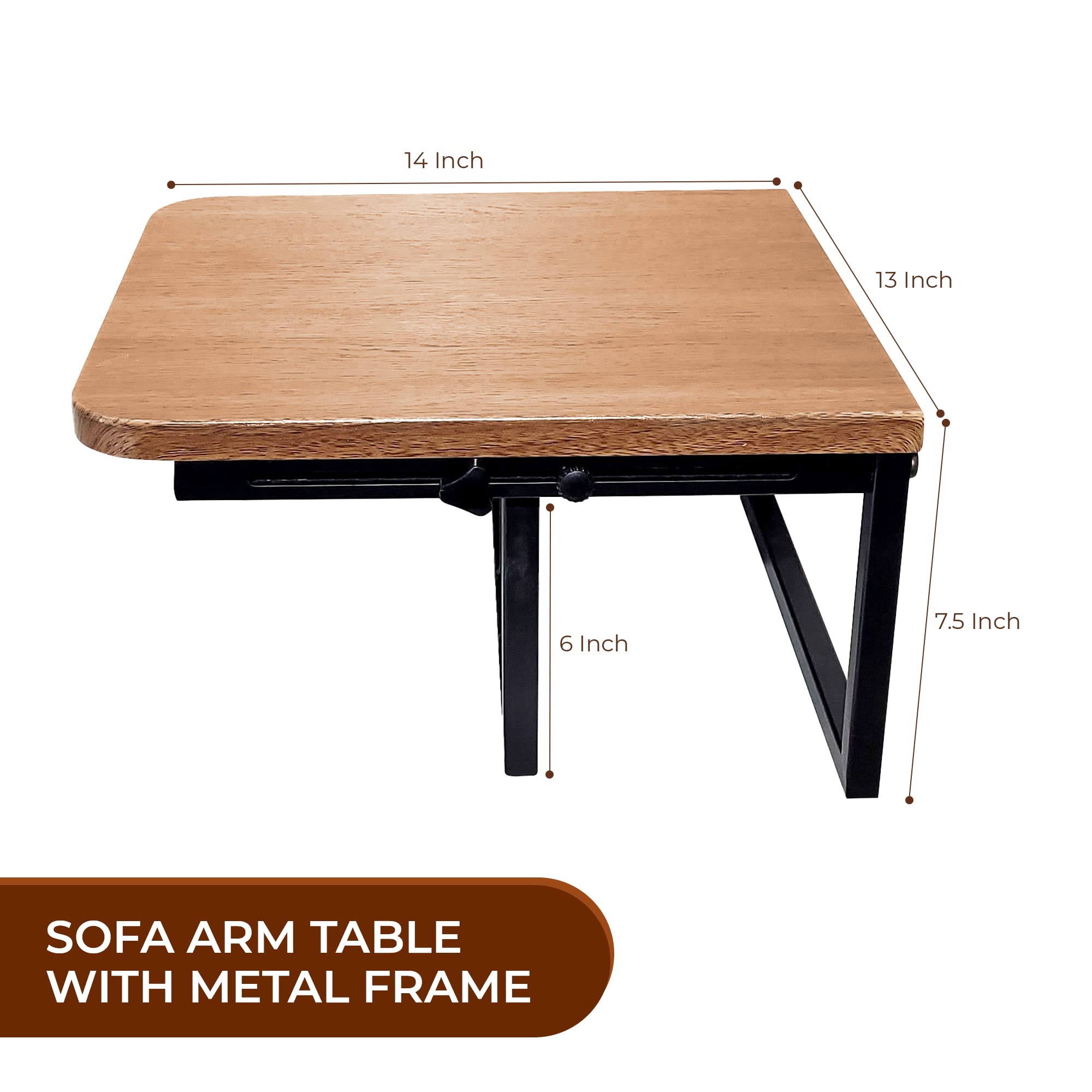 Capinal Premium Wood Sofa Arm Clip Table with Metal Frame - Multi-Functional Side Couch Arm Tray - Stable Sofa Arm Table Organizer for Remote, Laptop, and Accessories