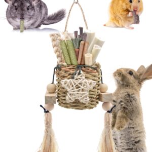 Bissap Bunny Chew Toys, Natural Seagrass Hanging Basket Chews Water Plant Woven Chinchillas Chewing Treats for Rabbits Guinea Pigs Chinchillas Hamsters Rats and Other Small Pets Teeth Grinding Toy