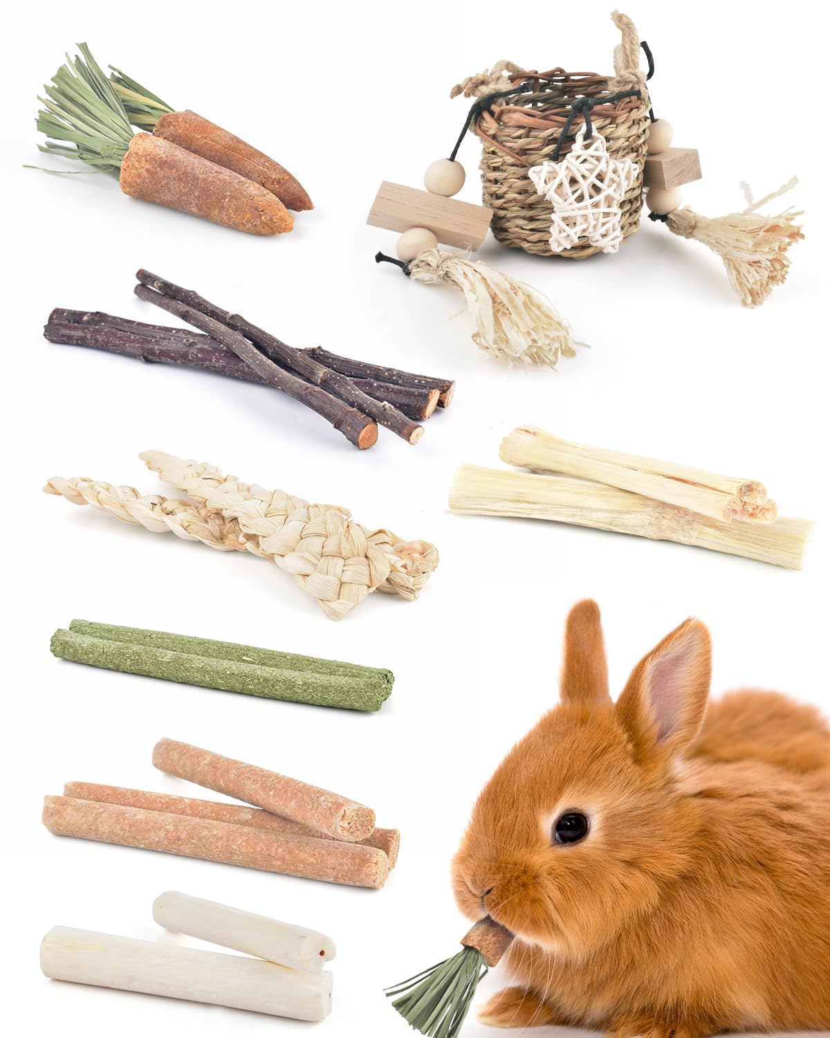 Bissap Bunny Chew Toys, Natural Seagrass Hanging Basket Chews Water Plant Woven Chinchillas Chewing Treats for Rabbits Guinea Pigs Chinchillas Hamsters Rats and Other Small Pets Teeth Grinding Toy