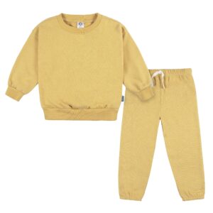 gerber baby girls toddler 2-piece fleece sweatshirt and jogger set, yellow solid, 3t