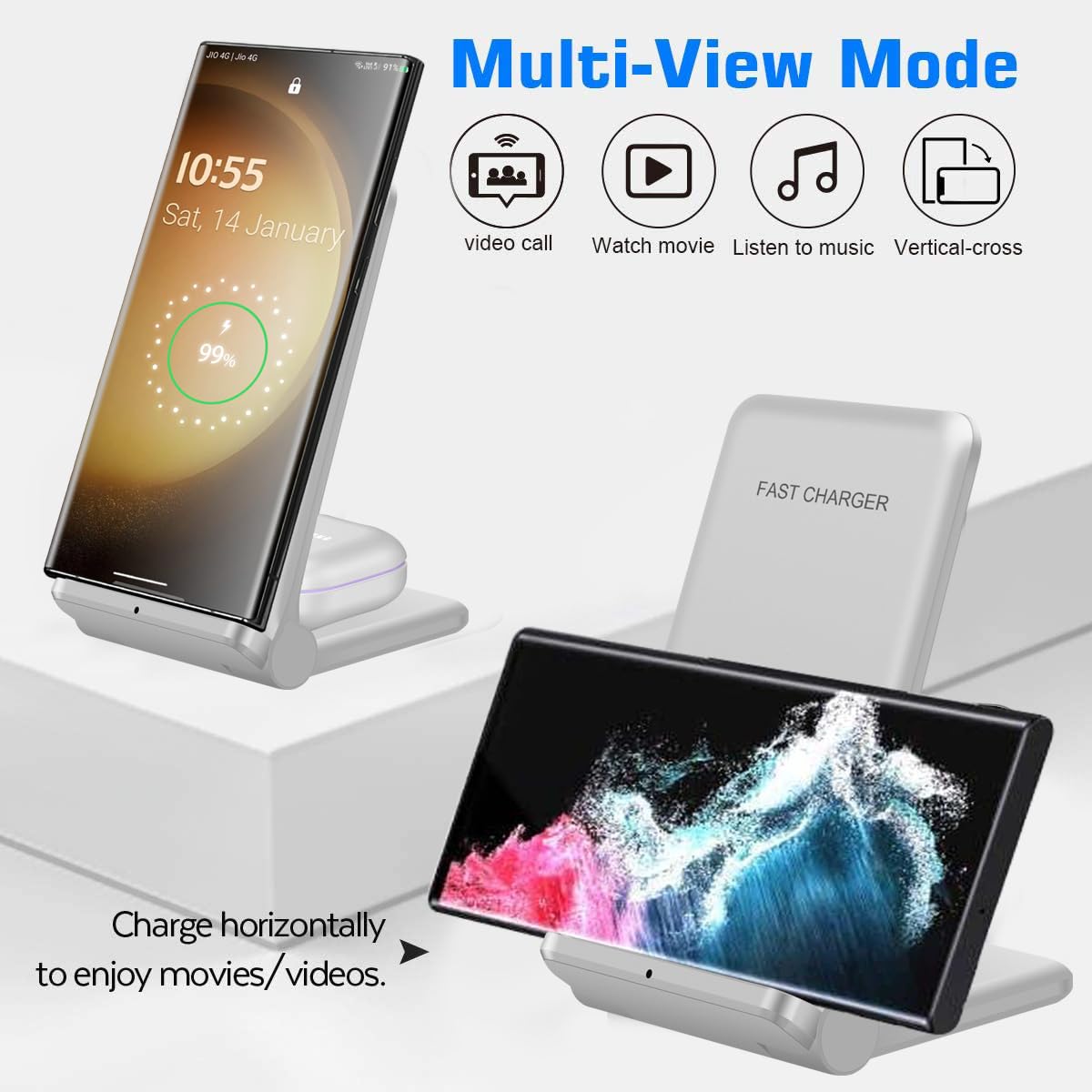 2 in 1 Wireless Charger,Foldable 20W Fast Wireless Charging Stand Compatible with iPhone 15/15 Pro/14/13/12/X/AirPods,Dual Phone induction charge station for Samsung,Pixel,Xperia,LG G8(No Plug)