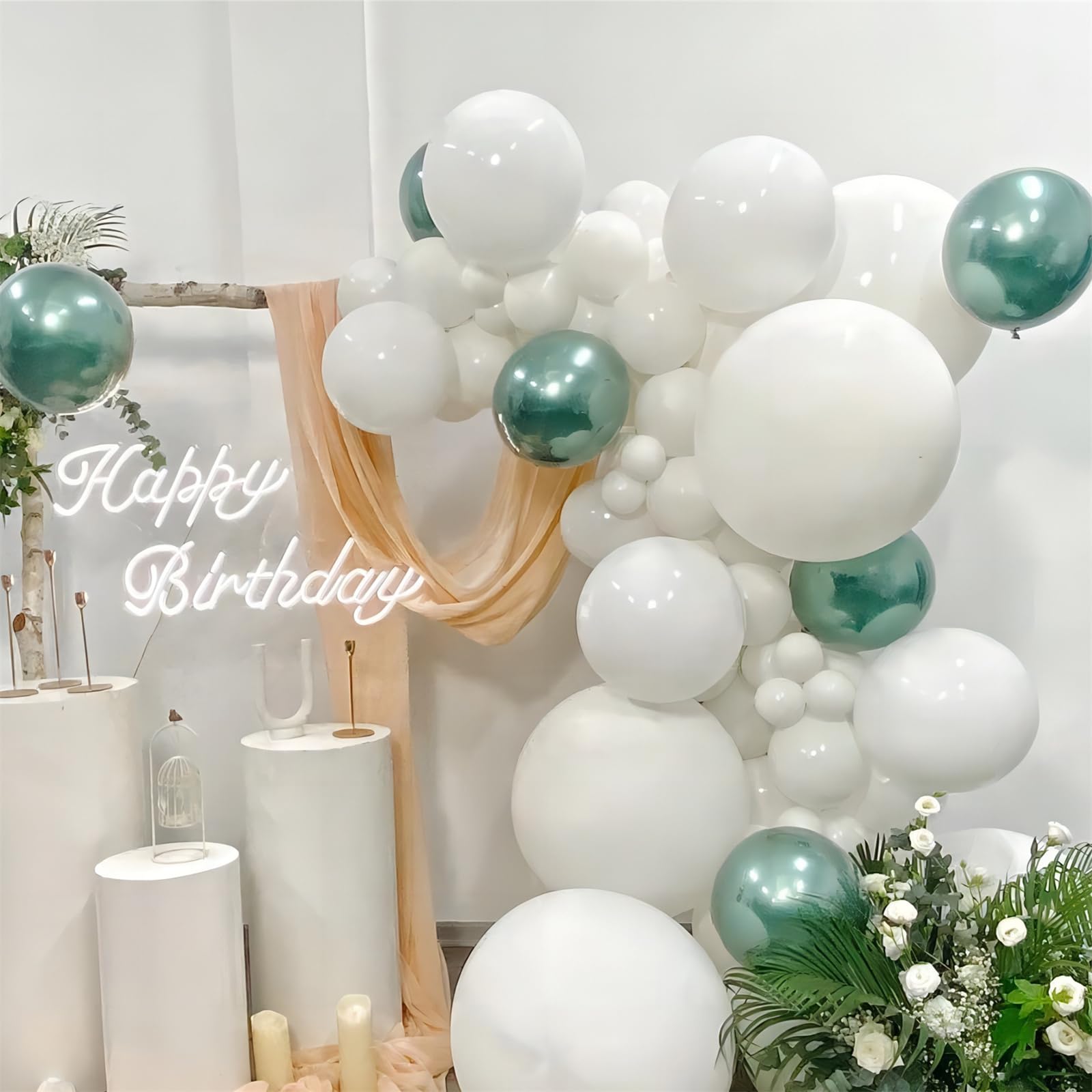 130pcs White Balloons Garlands Kit, 18" 12" 10" 5" Different Sizes Pack White Latex Balloon Arch for Birthday Graduation Wedding Anniversary Party Decorations(With 2 Ribbons)