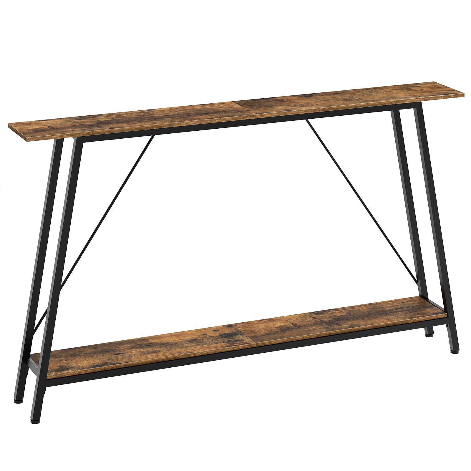 YATINEY 55" Console Table, Narrow Long Entryway Table, Industrial Skinny Sofa Tables, 2-Layer Hallway Table for Entryway, Display Table Behind Couch, Rustic Brown and Black CT14BR