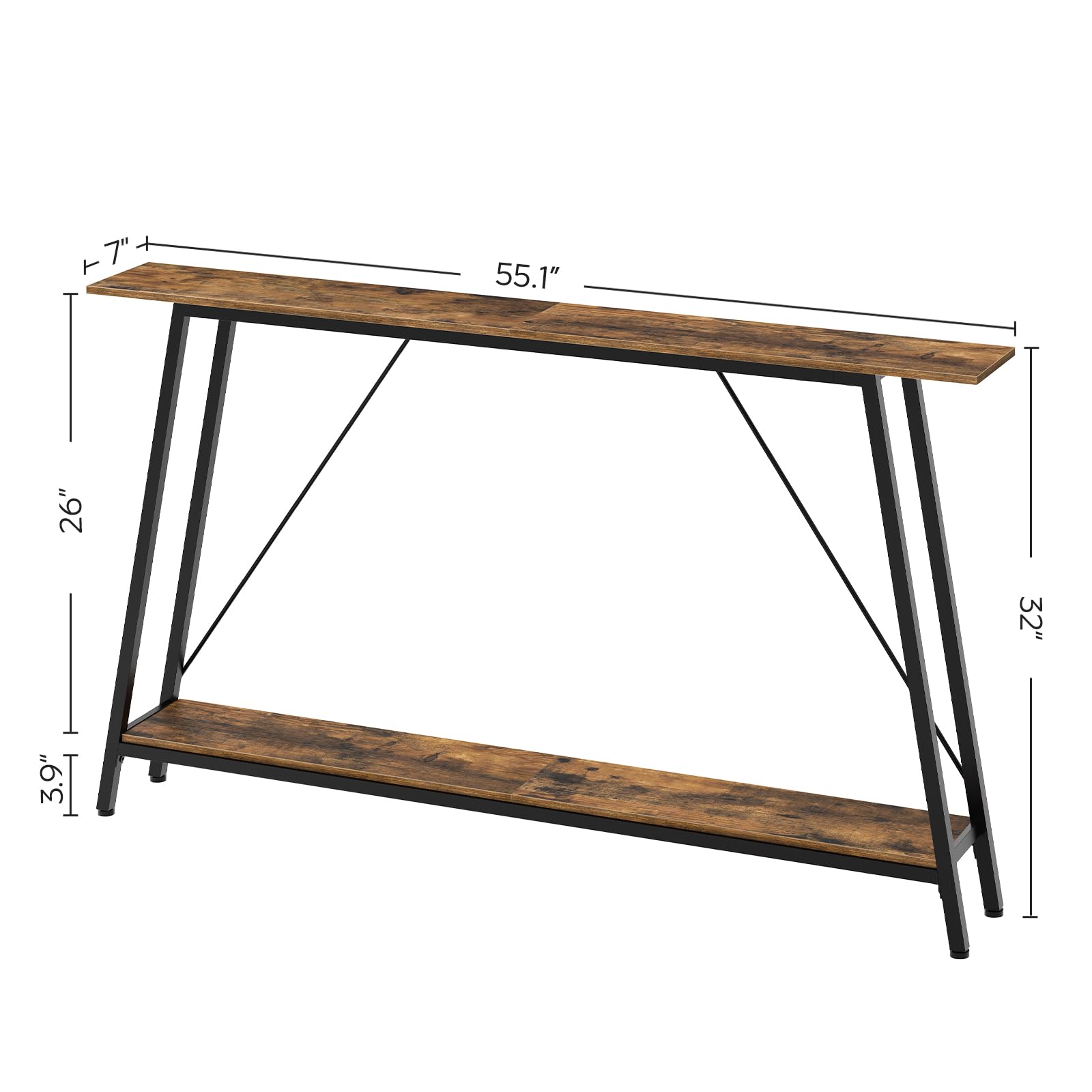 YATINEY 55" Console Table, Narrow Long Entryway Table, Industrial Skinny Sofa Tables, 2-Layer Hallway Table for Entryway, Display Table Behind Couch, Rustic Brown and Black CT14BR