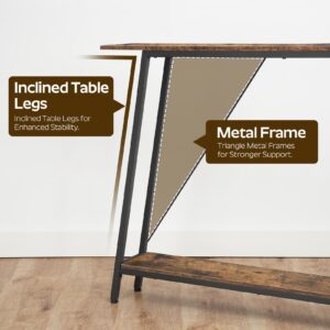 YATINEY 55" Console Table, Narrow Long Entryway Table, Industrial Skinny Sofa Tables, 2-Layer Hallway Table for Entryway, Display Table Behind Couch, Rustic Brown and Black CT14BR