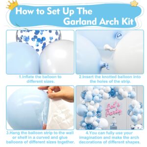 Blue and White Balloons Garland Arch Kit, 124 Pcs 18/12/10/5 Inch Light Blue balloons Matte White Latex Balloons, Pastel Baby Blue Balloons with Blue Confetti Balloons for Birthday Party Decoration