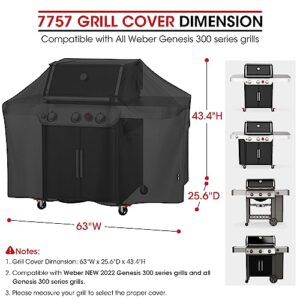 Unicook 63 Inch Grill Cover for Weber Genesis 300 Series and New 2022 Genesis 300 Grills, Outdoor BBQ Grill Cover, Heavy Duty Waterproof Fade Resistant Barbecue Cover, Compared to Weber 7757