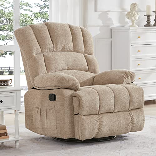 Dreamsir Oversized Rocker Recliner Chair for Adults, 360° Swivel Recliner Chair Ergonomic Chair, Overstuffed Manual Rocking Recliner for Living Room, Theater Seating Single Sofa Chairs(Sandy)