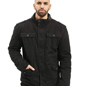 Brandit Individual Wear Britannia Winter Jacket - Men's Cotton Winter Coat with Teddy Lining, Hidden Hood, and Stand-Up Collar, Black - Small