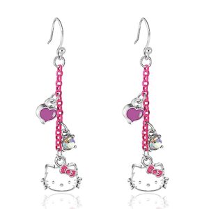 sanrio hello kitty womens dangle earrings official license - fashion jewelry pink coated hello kitty earrings with charms