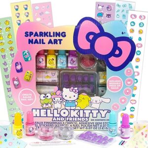 hello kitty and friends sparkling nail art kit, diy hello kitty nails, kids nail polish set for girls, kids makeup set & toy for girls age 6+, hello kitty and friends nail stickers