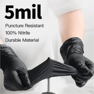 Supmedic Black Nitrile Exam Gloves, 5 mil Chemical Resistant Powder-Free Food Safe Disposable Medical Glove 100Pcs (Medium)