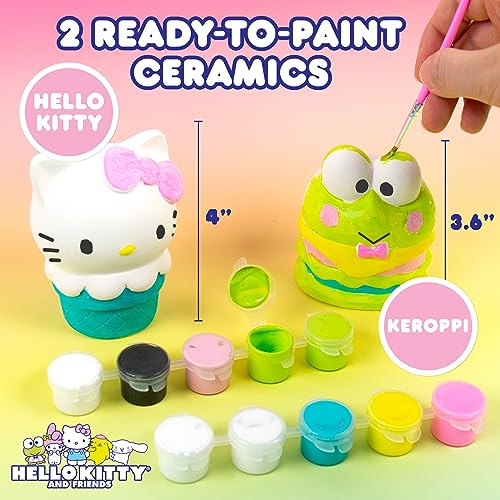 Horizon Group USA Sanrio Hello Kitty and Friends Paint Your Own Figurines Arts and Crafts Kit, Ceramic Paintable Hello Kitty & Keroppi, Kawaii Painting Kit for Kids, Craft Kits for Kids 8-12, Ages 8+