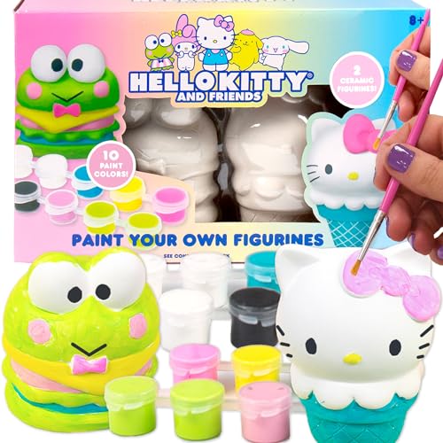 Horizon Group USA Sanrio Hello Kitty and Friends Paint Your Own Figurines Arts and Crafts Kit, Ceramic Paintable Hello Kitty & Keroppi, Kawaii Painting Kit for Kids, Craft Kits for Kids 8-12, Ages 8+