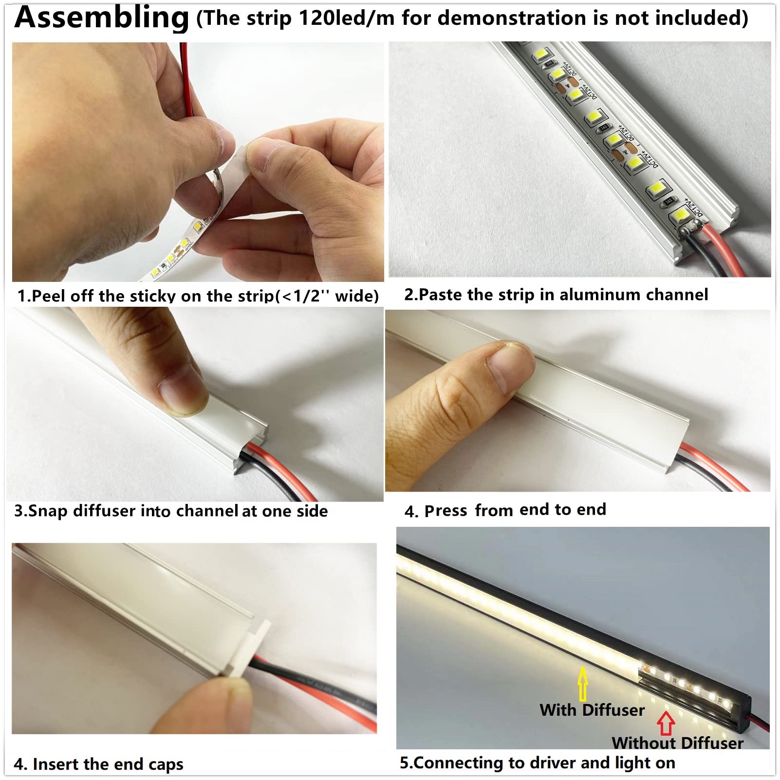 THMOOTHER 6-Pack 16inch Surface Mounted LED Strip Aluminum Channel with Anti UV Diffuser - Enhance Your Lighting with Style and Functionality