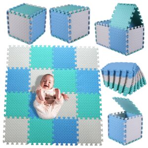 coolcandy foam play mat(16 pcs/set), multi-colored play mat for baby, eva non-toxic interlocking foam puzzle floor mats, 0.4" thick square kids playmat for 47 * 47" playpen(white/green/blue)