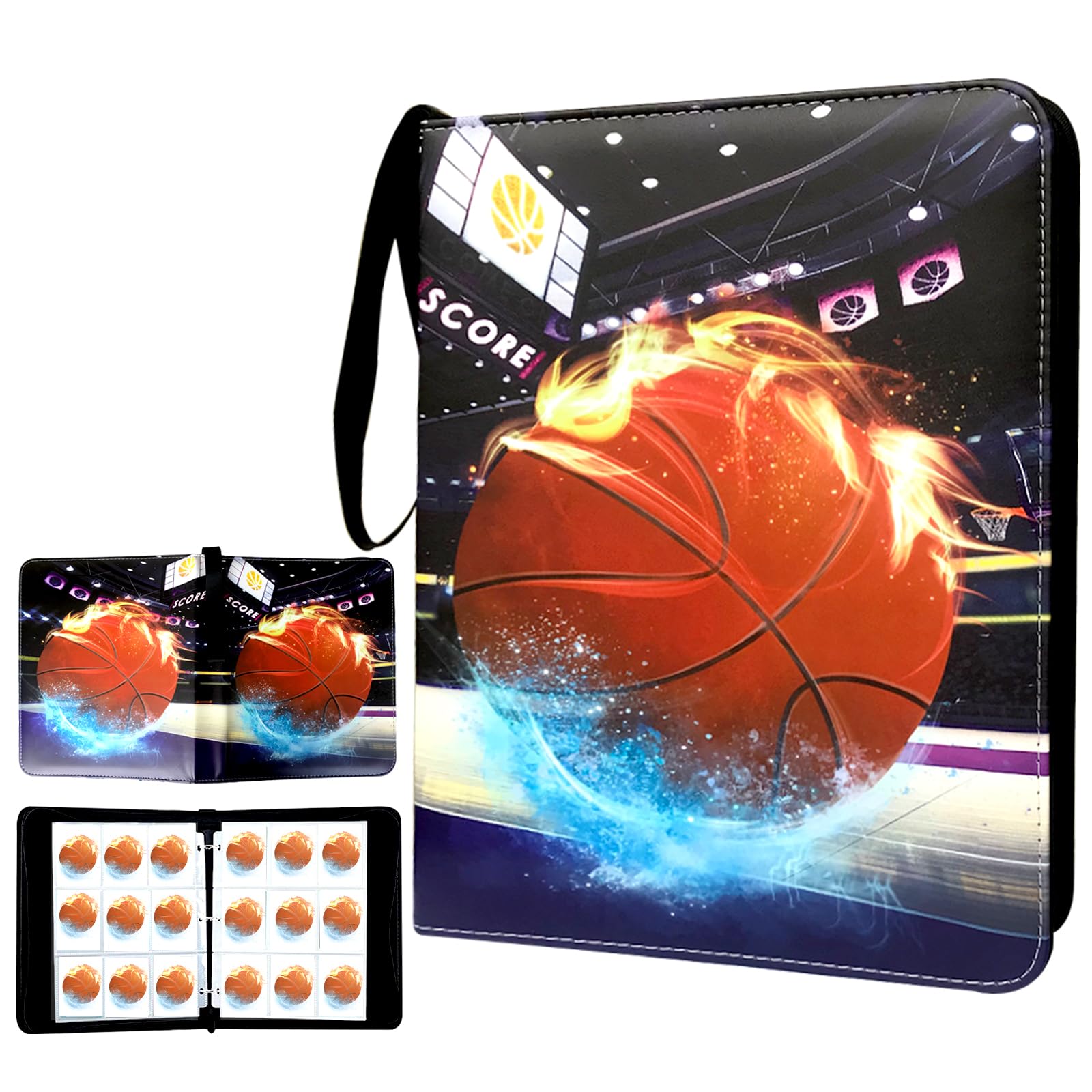 Trading Card Binder 900 Pockets, Basketball Card Binder Holder with 50 Removable Sleeves Fits 900 Sport Cards, Basketball Card Gifts Collector Album with Zipper Storage Display Case