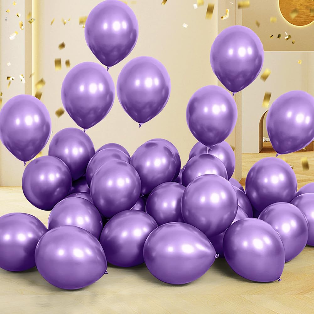 Purple Balloons, 5 Inch Balloons 50pcs, Purple Chrome Balloons, Purple Metallic Balloons, Foil Balloons, Balloons for Party Decoration, Purple Round Balloon Arch