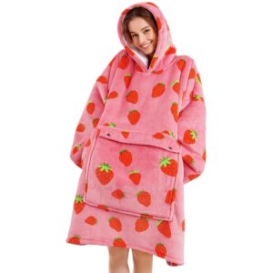 narecte oversized blanket hoodie blanket for women,wearable blanket adult giant hoodie cozy sweatshirt kawaii stuff,birthday gifts for women, for sister,teen girl gifts strawberry