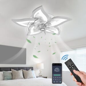 goocomfy dimmable ceiling fan with light and remote control, 27" small flush mounted ceiling fan with led lights, app and remote controlled, modern, white, upgraded