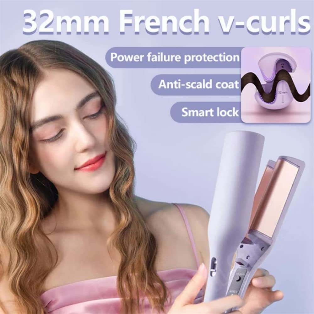 Rommantic French Egg Roll Curling Iron ，Water Ripple V-Shaped Ionic Hair Curling Iron Styling Tools，Hair Curler Crimper Styling Tools & Appliances with Multifunctions (Pink)