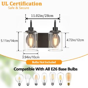 Baocuz 2-Light Black Bathroom Vanity Light, Bathroom Lights Over Mirror, Modern Vanity Lights with Clear Glass Shade, Farmhouse Light Fixtures Wall Mount Lamp for Living Room Mirror Cabinet Hallway